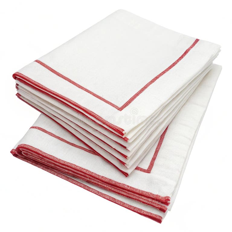 Stack of White Napkins with Red Borders Isolated on White Background ...