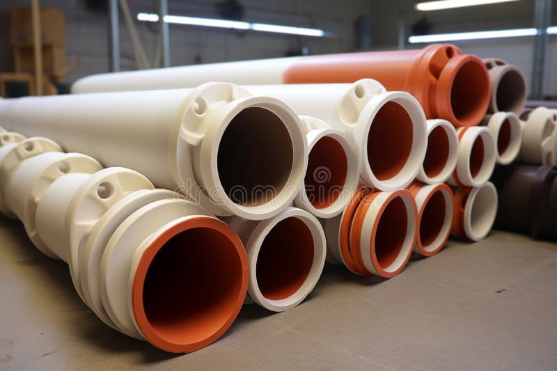 Stack of White and Orange PVC Pipes Prepared for Use in Construction ...