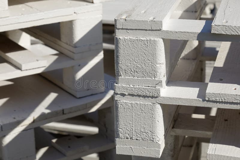 Stack of White Painted Wooden Pallets Stock Photo - Image of industrial ...
