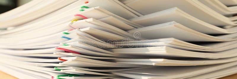 A Stack of Paper with Colored Paper Clips, Close-up Stock Image - Image ...