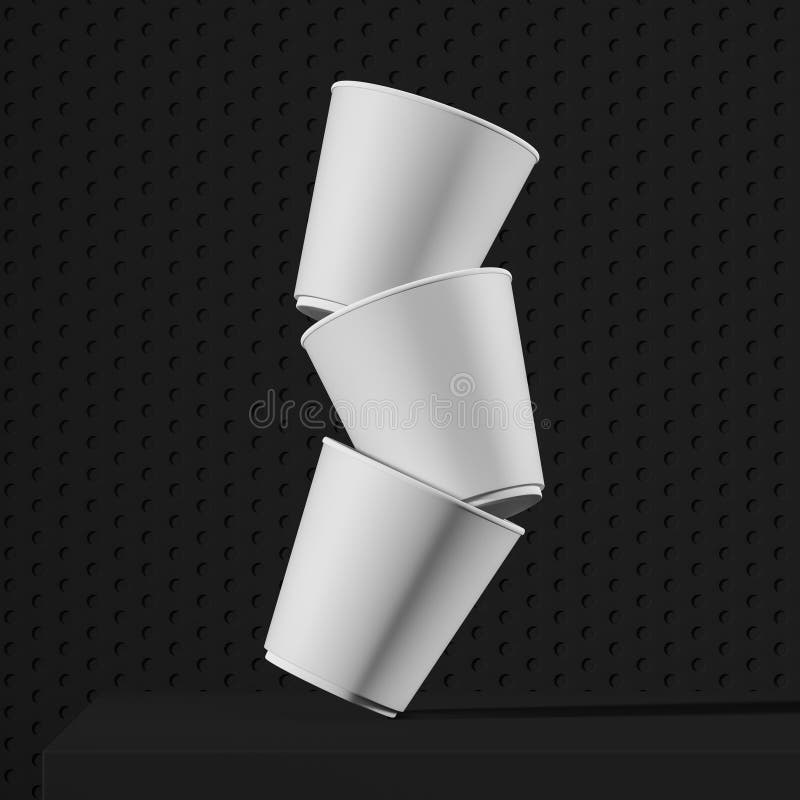 Stack of White Paper Cups Falling on Black Table Stock Illustration ...
