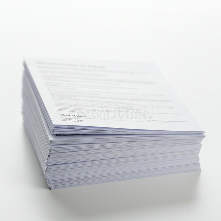 A Stack of White Paper Documents on a Clean Surface. the Top Sheet is Partially Visible, Stock ...