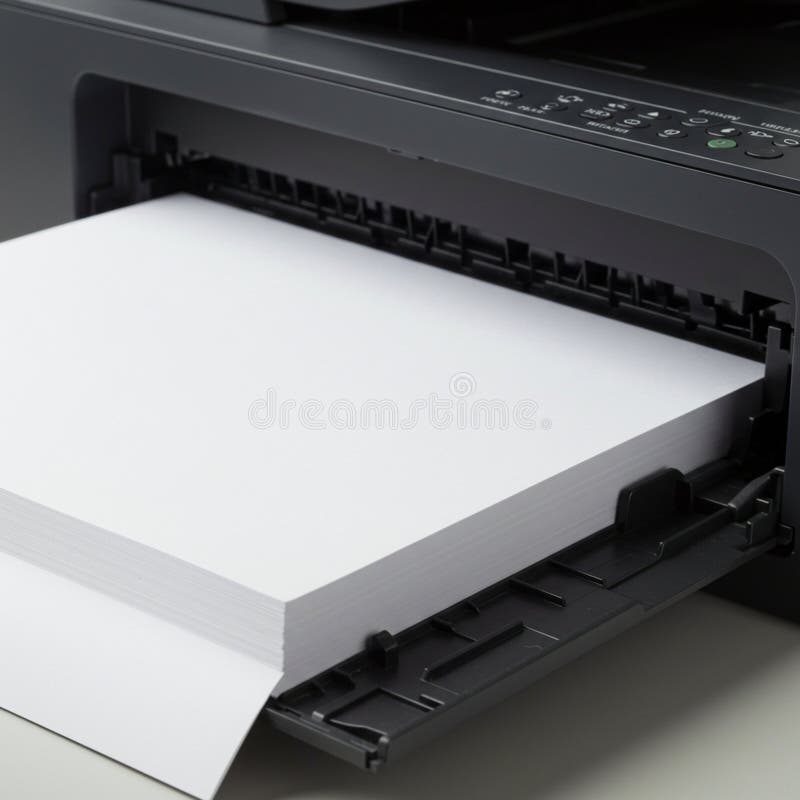 A Stack of White Paper Loaded in the Output Tray of a Black ...