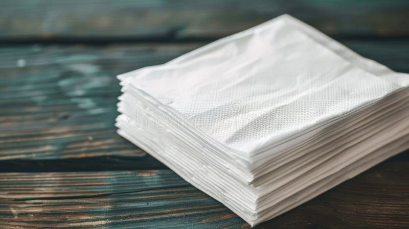 Stack of White Paper Napkins on Rustic Wooden Table Stock Illustration ...