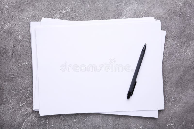 Stack White Paper with Pen on Grey Concrete Background with Clipping ...