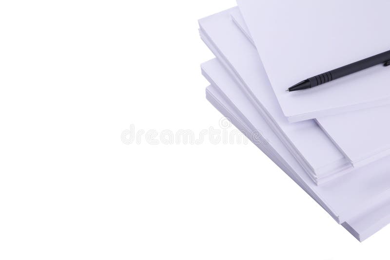Stack White Paper with Pen Isolated on a White Background with Clipping ...