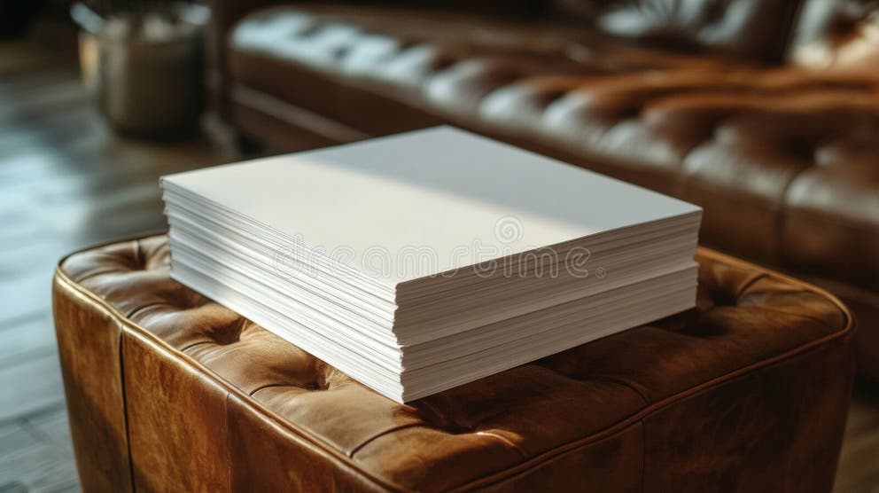 Stack of White Paper Sheets on Brown Leather Ottoman Stock Illustration ...