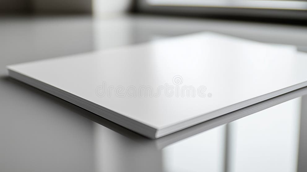 Horizontal Stack of White Papers on a Glossy Surface in a Bright ...