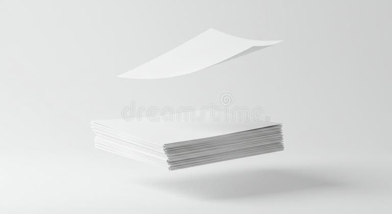 A Stack of White Papers with One Sheet Gently Floating Above the Pile ...