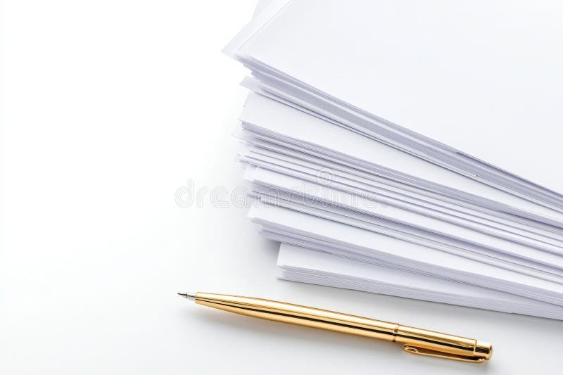 Stack of White Papers with a Pen, Symbolizing Paperwork, Documentation ...