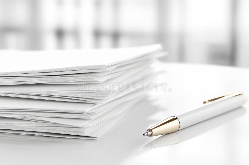 Stack of White Papers with a Pen, Symbolizing Paperwork, Documentation ...