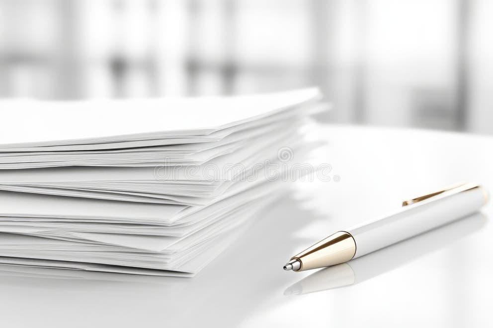 Stack of White Papers with a Pen, Symbolizing Paperwork, Documentation ...