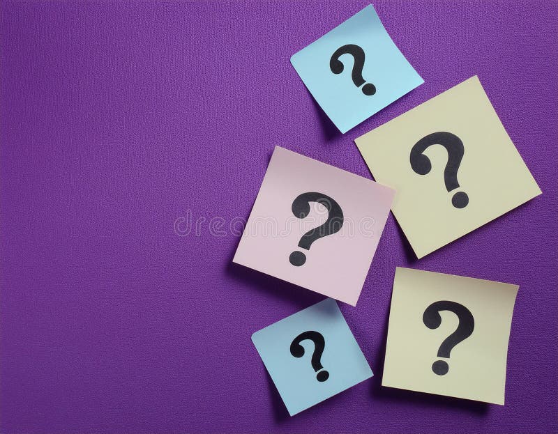 Paper Notes with Question Marks on Violet Background, Flat Lay. Space ...