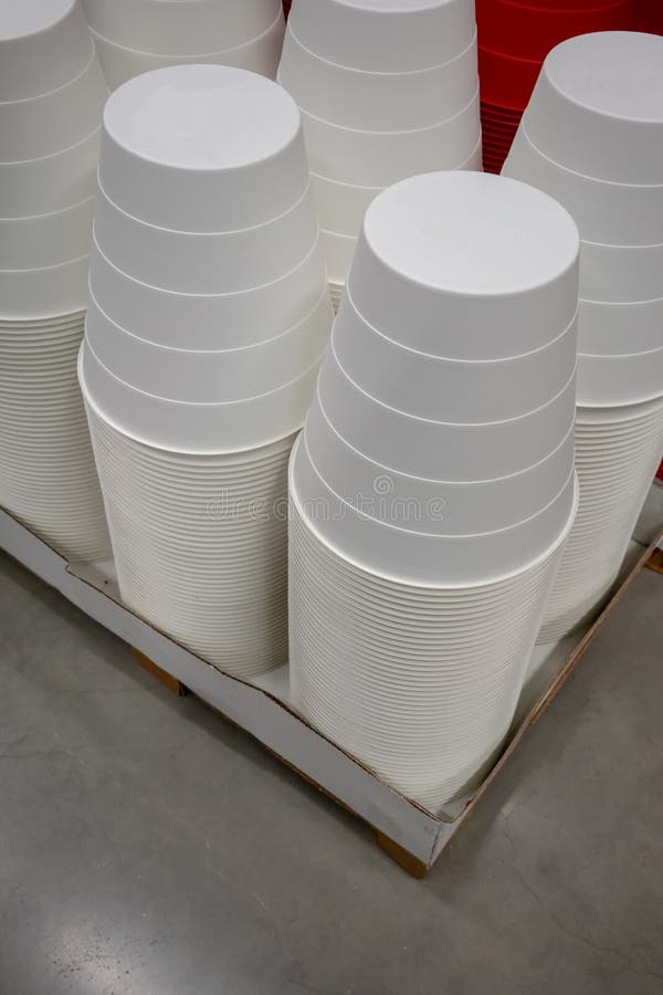 Stack of White Plastic Bin or Trash Can. Multi-purpose Plastic C Stock ...
