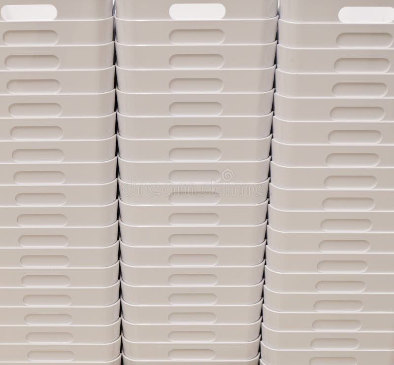 Stack of White Plastic Buckets or Garbage Bin Stock Photo - Image of ...