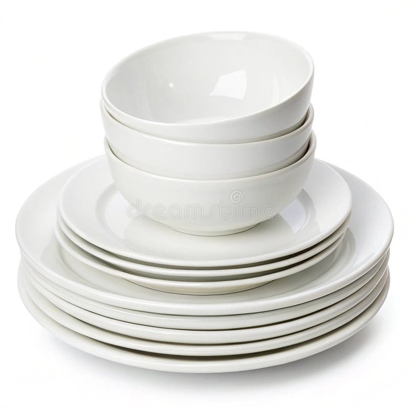 Stack of White Plates and Bowls Isolated on Transparent Background ...