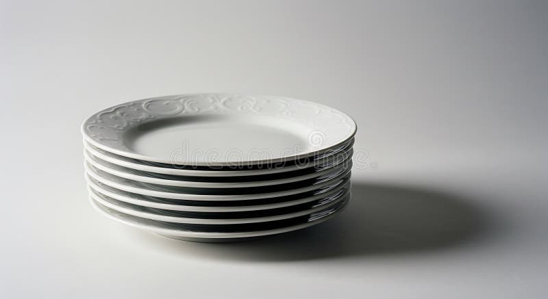Stack of White Plates with Decorative Edge on Clean Background Stock ...