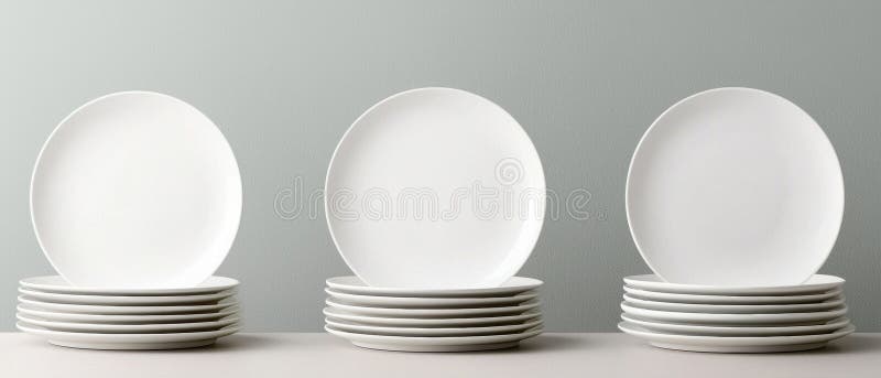 A Stack of White Plates on a Gray Background. Stock Image - Image of ...