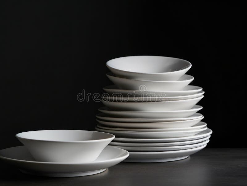 A Stack of White Plates Sitting on Top of a Table. AI Generative Image ...