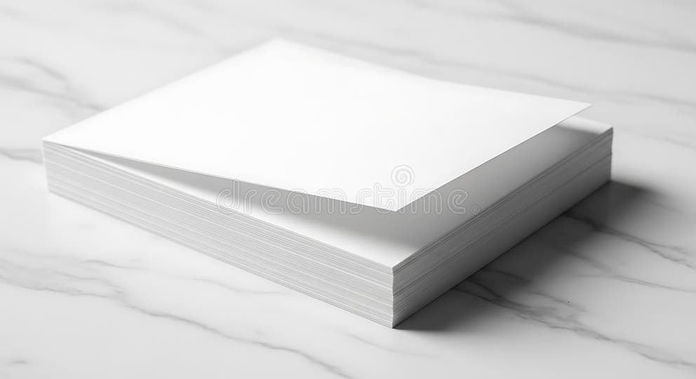 A Stack of White Printer Paper Lies on a Smooth, Light-colored, Marble ...