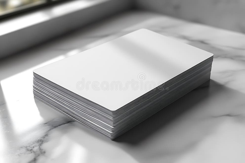 Stack of White Rectangular Cards with Rounded Edges on Marble Surface ...