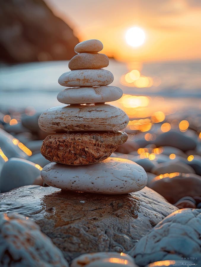 A Stack of White Rocks on a Beach Stock Illustration - Illustration of ...