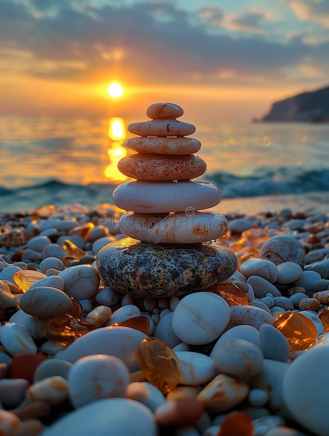 A Stack of White Rocks on a Beach Stock Illustration - Illustration of ...