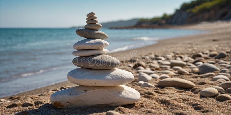 A Stack of White Rocks on a Beach with a Drawing of an Arrow Pointing ...