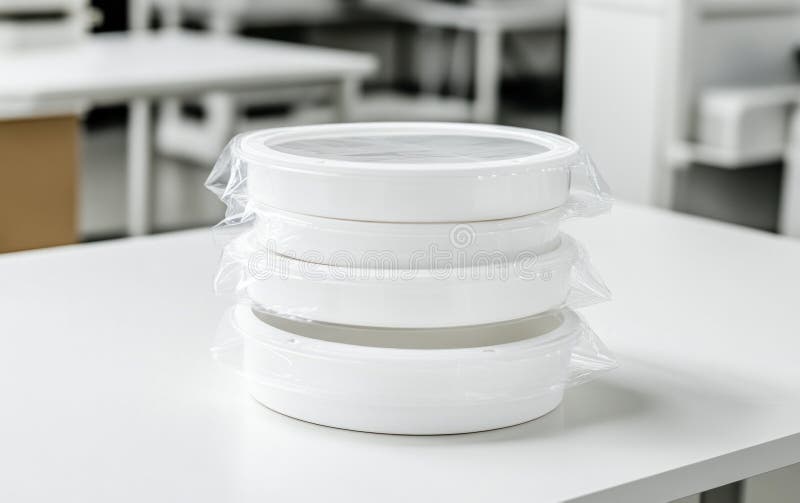 Stack of White Round Containers in Plastic Stock Illustration ...
