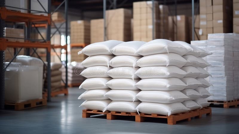 White Sacks in Large Warehouse Stock Image - Image of industrial ...