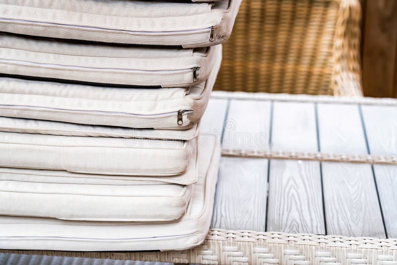 Stack of White Seat Pads in Restaurant Stock Photo - Image of cafe ...