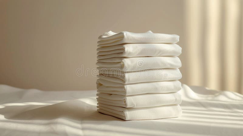 Stack of White Sheets on Table Stock Image - Image of cotton, white ...