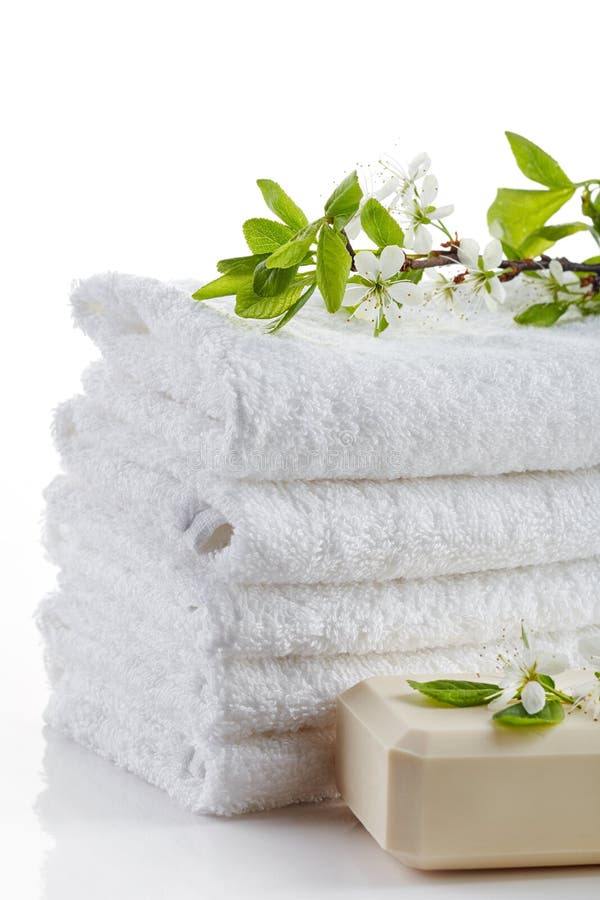 Stack of White Hotel Towels Stock Image - Image of decoration, home ...