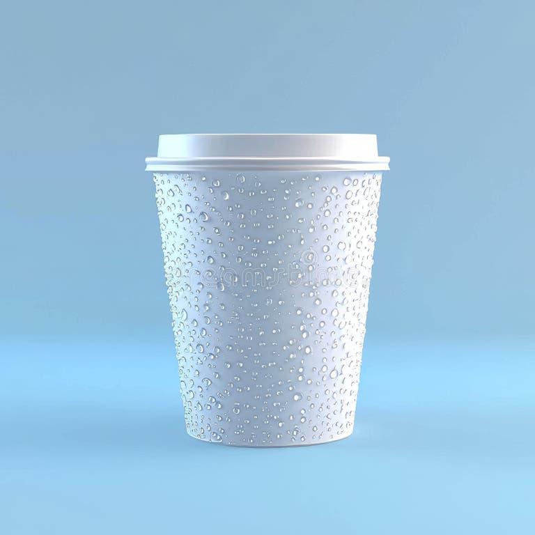 Stack of White Styrofoam Cups with Blue Backgrounds with Water Droplets ...