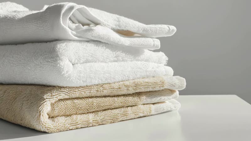 A Stack of White and Tan Towels on a Table Stock Footage - Video of ...