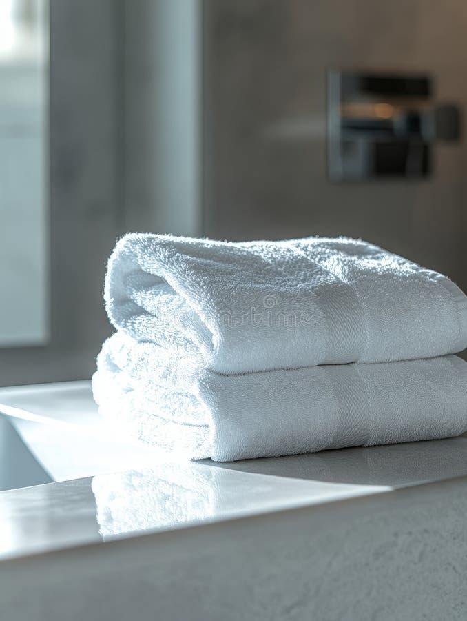 Stack of White Towels Folded in a Modern Bathroom Stock Image - Image ...