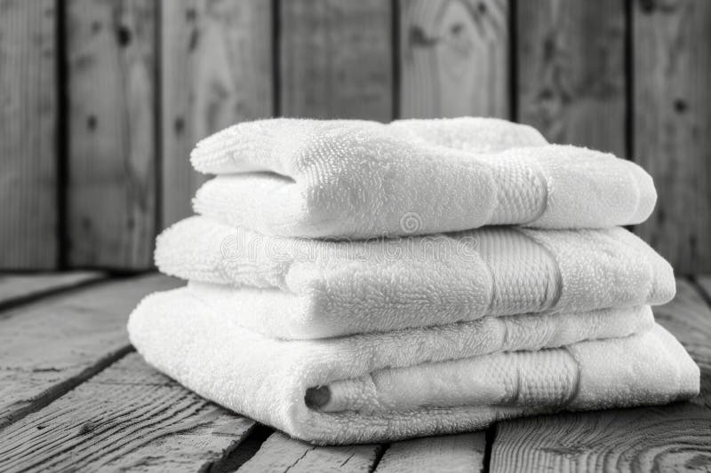 A Stack of White Towels Lies on a Wooden Surface Stock Image - Image of ...
