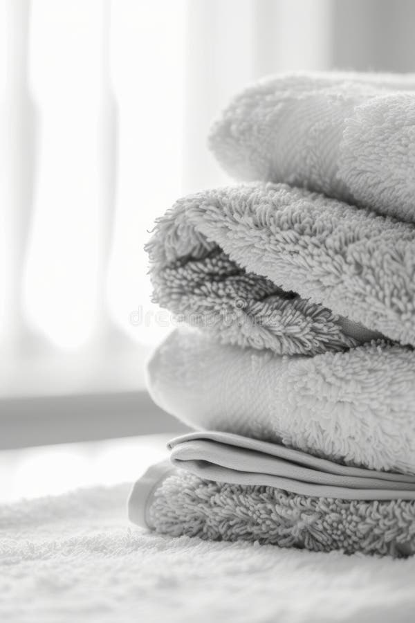 A Stack of White Towels Lies on a Wooden Surface Stock Photo - Image of ...