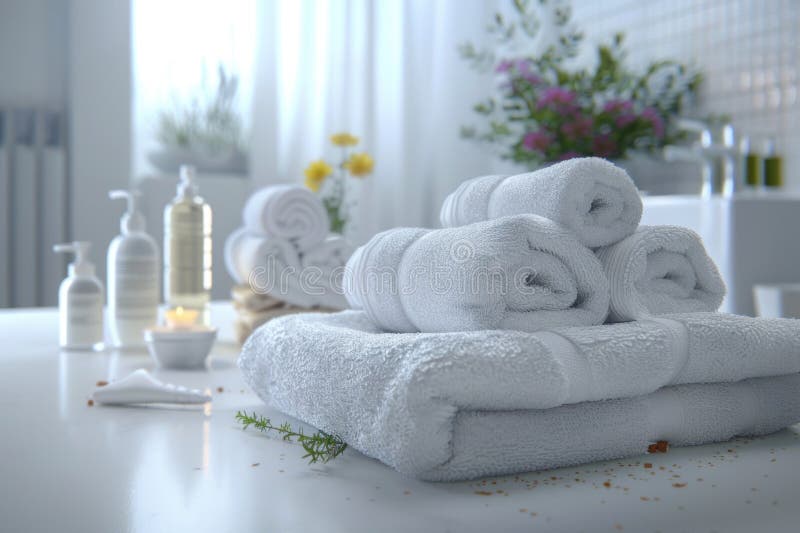 A Stack of White Towels Piled High on a Table, Great for Use As Props ...