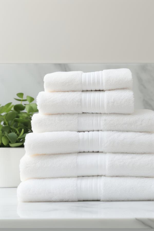 A Stack of White Towels Sitting on Top of a Counter. Stock Illustration ...