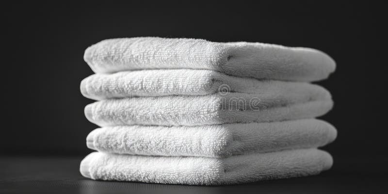 Stack of White Towels on Table Stock Photo - Image of design, service ...