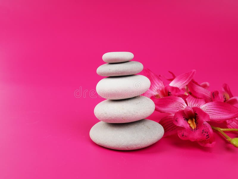 A Stack of White Zen Stones on a Pink Background, Minimalism Stock ...