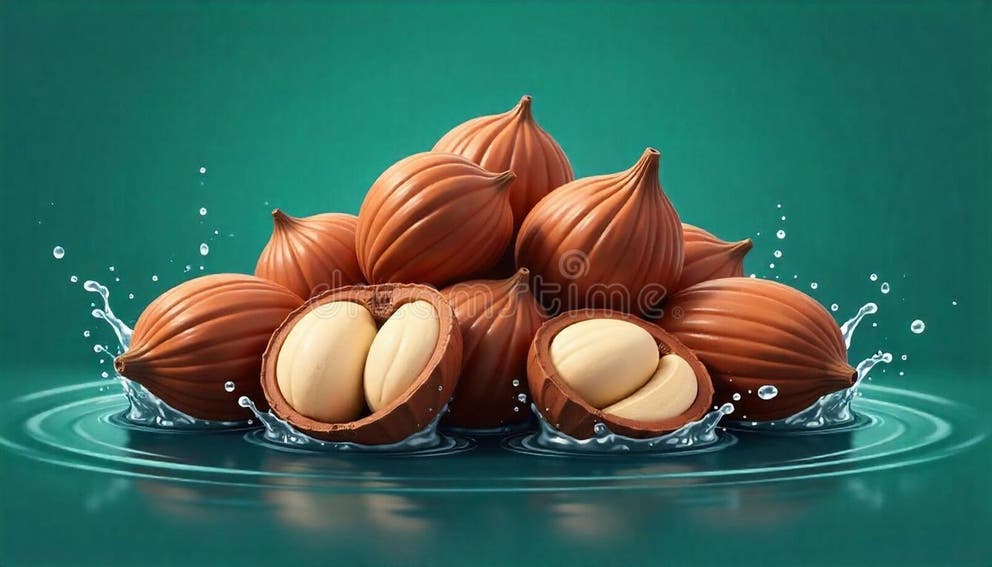 Macadamia Nuts with Water Splashes in a Central Composition Stock ...