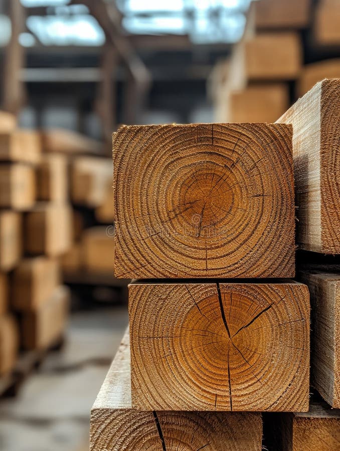 Stack of Wood Beams in a Warehouse. Stock Image - Image of rectangular ...