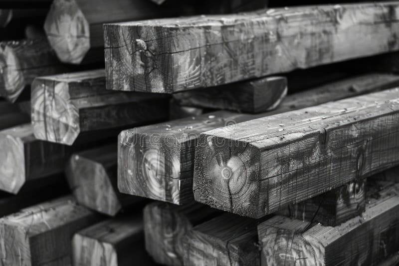 Stack of Wood with Black and White Filter Stock Image - Image of rural ...