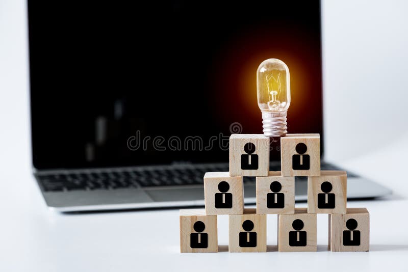 Stack of Wood Cube Building Blocks with Laptop Computer Backgro Stock ...