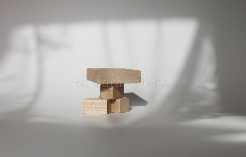 Stack Wood Cube Disc Platform Podium on White Light and Shadow Copy ...