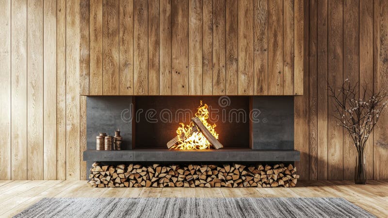Stack of Wood on the Fireplace in a Cozy Living Room Stock Image ...