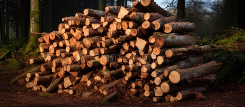 A Stack of Logs Amidst Trees, Forming a Natural Wood Pattern in the ...