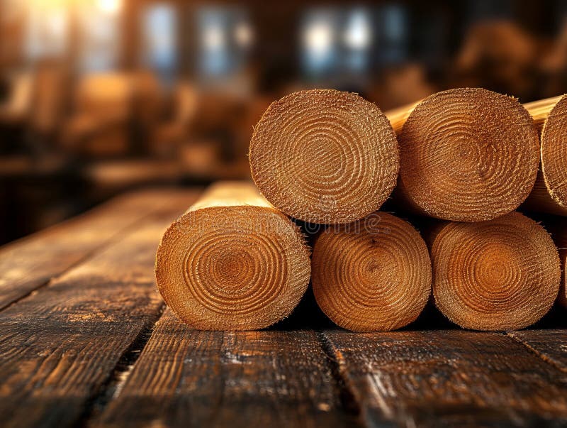 A Stack of Wood Logs Sitting on Top of a Wooden Table Stock Photo ...